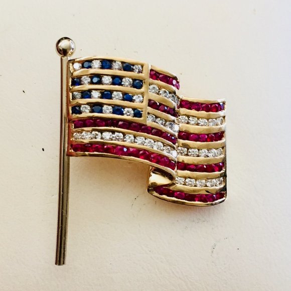 Scott Gauthier | Jewelry | 4k Gold Diamond Ruby Sapphire Flag Pin ...
